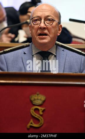 MR's senator Jean-Paul Wahl pictured on a screen during a session of ...