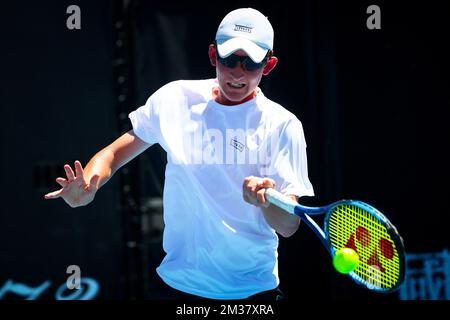 Charlie Camus in action in the Boys singles on day seven of the 2023 ...