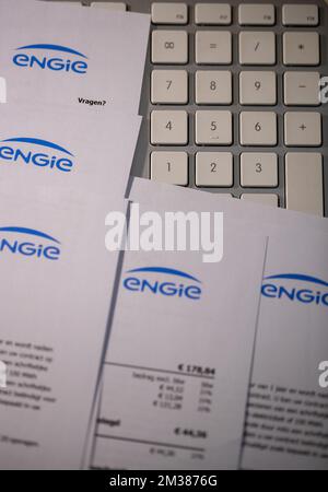 Illustration picture shows Engie electricity bills lying on a computer ...