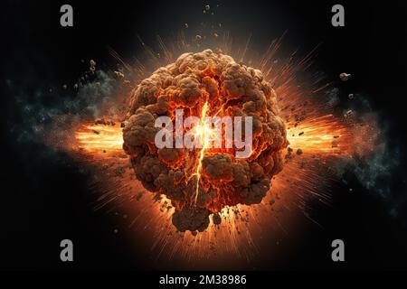 fireball created by a nuclear explosion on a war-torn space and world ...