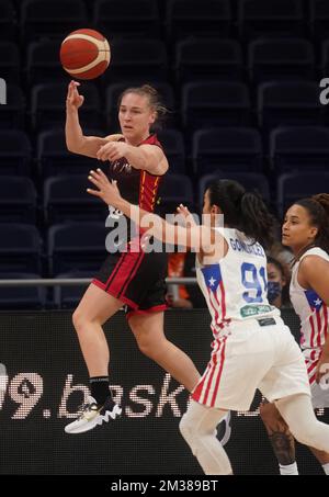 Belgium's Elise Ramette fights for the ball during a basketball game ...