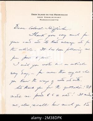 Harriet Elizabeth Prescott Spofford autograph letter signed to Thomas ...