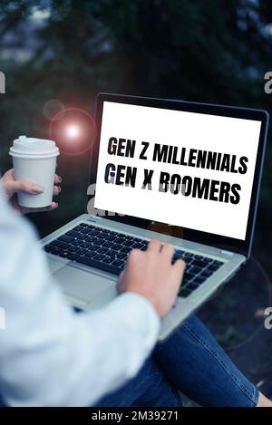 Inspiration showing sign Gen Z Millennials Gen X Boomers. Business ...