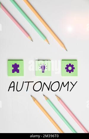 Hand writing sign Autonomy, Word Written on vehicle that can guide ...