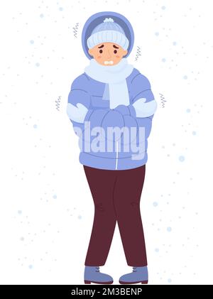 Unhappy man freezing wearing and shivering. Cartoon flat vector ...