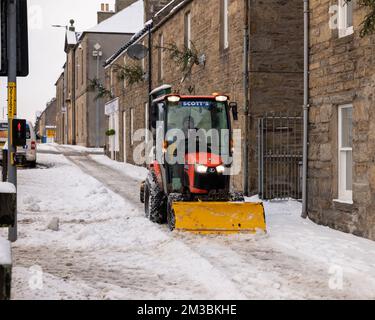 Keith, Moray, UK. 14th Dec, 2022. This is a Snow Plough mini tractor ...