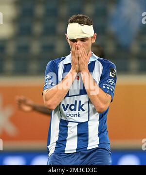 Gent's Hugo Cuypers looks dejected during a soccer match between KAA Gent and SV Zulte Waregem ...