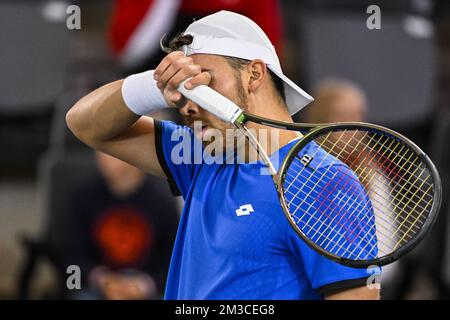 Benjamin Bonzi, of France, reacts during a match against Daniil ...