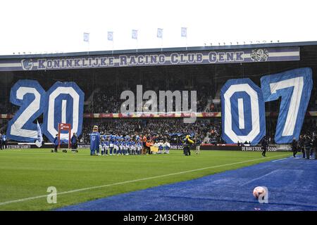 Tifo of KRC Genk pictured during a soccer match between KRC Genk and ...