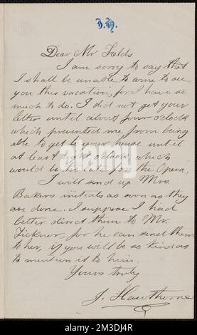 Julian Hawthorne autograph letter signed to James Thomas Fields ...