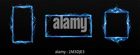 Lightning frames, blue electric borders of rectangular and square ...