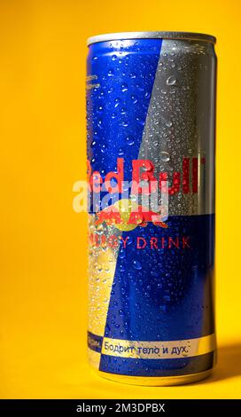 Ice Cold Can of Red Bull Energy Drink on white background Stock Photo ...