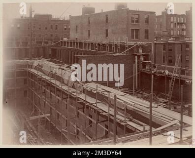 Laying brick, Courtyard west wall, construction of McKim Building ...