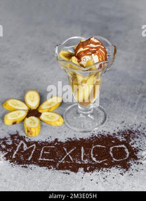 Santa fe caramelized banana with coffee and whiskey isolated on white ...