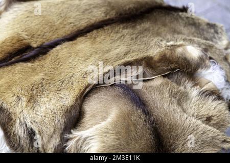 Detail of animal skins in an old market Stock Photo - Alamy
