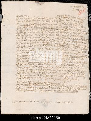 Letter from John Cotton to Rowland Cotton, 1696 June 24 , Massachusetts ...