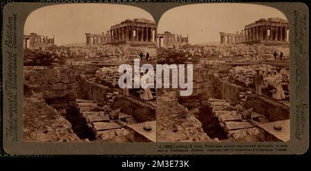 Looking E from Propylaea across ruin-strewn Acropolis to west end of ...