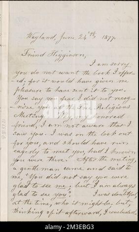 Lydia Maria Child autograph letter signed to Thomas Wentworth Higginson ...