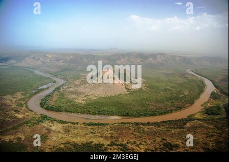 Ethiopia, Sidama region, aerial view of the Omo Delta - Lake Turkana in ...