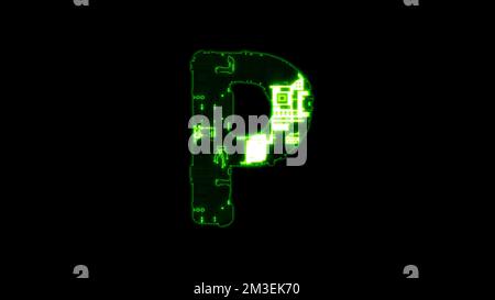 letter G, shining high tech digital cyberpunk green font on black ...
