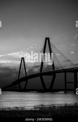 A greyscale shot of the Arthur Ravenel Jr Bridge in Charleston, Mount ...