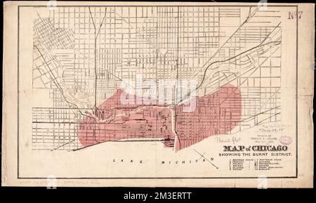 The City of Chicago, showing the burnt district, 1874 - Aerial view of ...