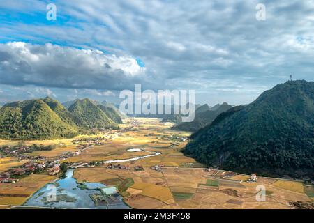 Panoramic view of Bac Son valley during the ripe rice season. View from ...