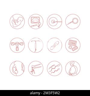 Pregnancy insemination contraception concept. Woman fertility icon set ...
