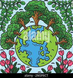 Earth Day Trees Crowning Earth Cartoon Clipart Stock Vector Image & Art ...