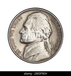 USA 5 cents, 1964 on white background Stock Photo - Alamy