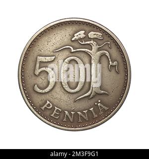 Finland 50 penniä, 1963 on a white background Stock Photo - Alamy