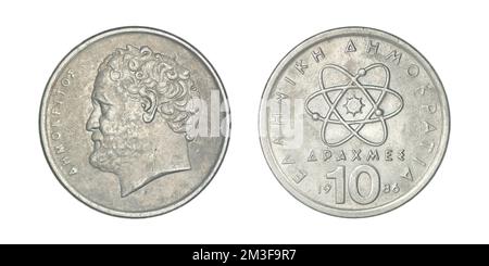 Greece 10 drachmas, 1986 on a white background Stock Photo - Alamy