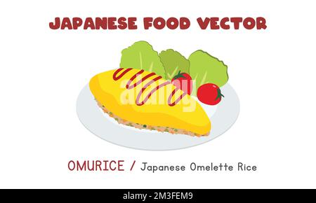 Japanese omelette Omurice dish. Asian food illustration isolated on ...