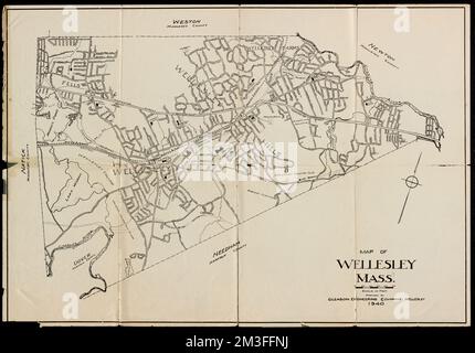 Map of Town of Wellesley, Mass. ,. Wellesley Local Historical Map ...
