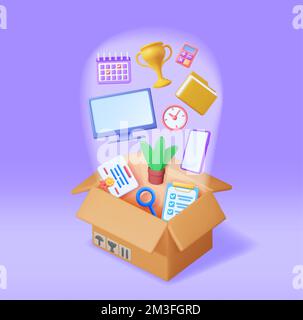3D Cardboard Box Full of Office Stuff Stock Vector Image & Art - Alamy