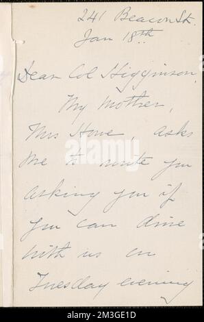 Julia Ward Howe autograph letter signed to Thomas Wentworth Higginson ...