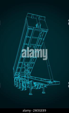 Stylized vector illustration of drawings of tipper semi trailer Stock ...