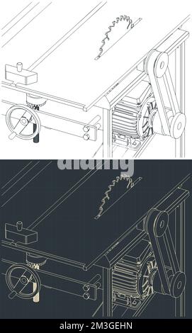 Stylized vector illustration of drawings of professional table saw ...