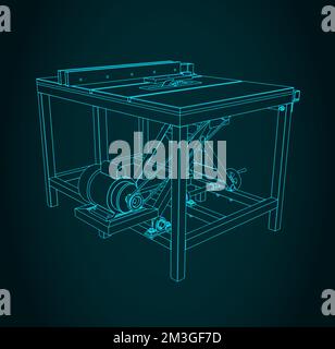 Stylized vector illustration of drawings of professional table saw ...