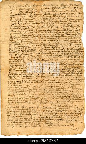 Merriam family deed for land in Grafton ,. Westborough Stock Photo - Alamy