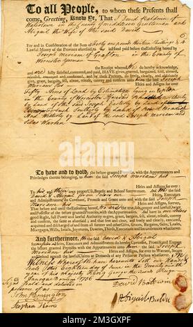 Merriam family deed for land in Grafton ,. Westborough Stock Photo - Alamy