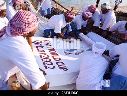 Doha, Qatar, 15th November 2022. A fisherman heads out to work in a ...