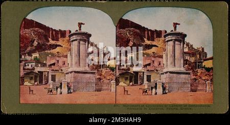 Monument of Lysikrates or lantern of Demosthenes, Acropolis in distance ...