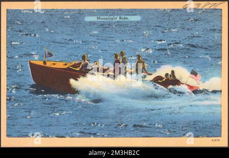 Moonlight ride , Motorboats, Seas, Moonlight, Tichnor Brothers ...