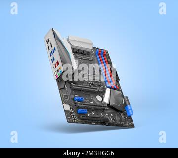 Electronics components on modern PC computer mainboard 3d render on ...