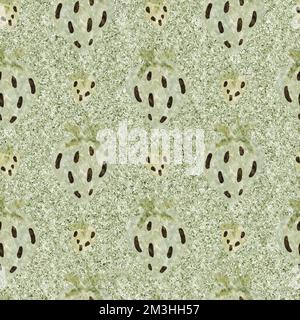 Green marl strawberry vintage seamless pattern. Cottagecore linen retro ...