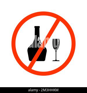 Illustration with black bottle glass ban. Sign forbidden. Mark ...