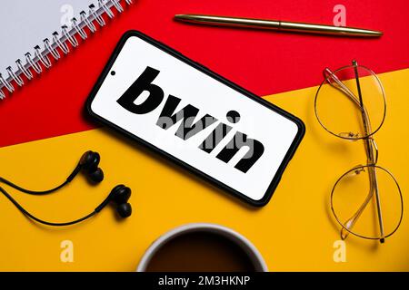 In this photo illustration a Bwin logo seen displayed on a smartphone ...