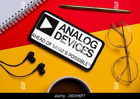 In this photo illustration an Analog Devices logo seen displayed on a ...