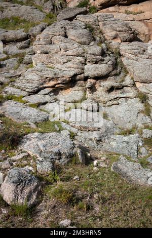 Rocky mountain hillside with big stone boulders on sunny day Stock ...